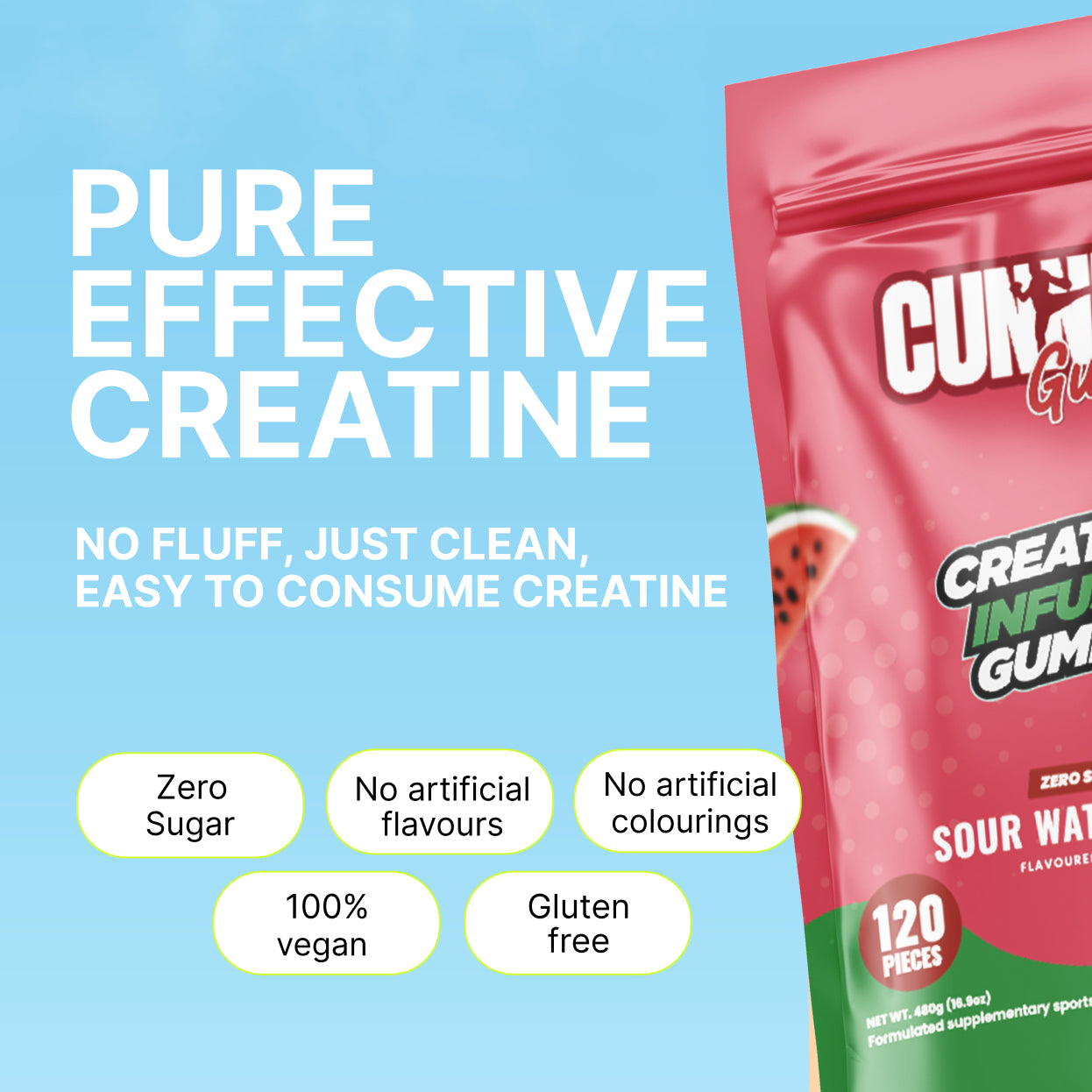 Sour Watermelon Creatine Gummies | 5g Creatine Monohydrate | Cunnies ...